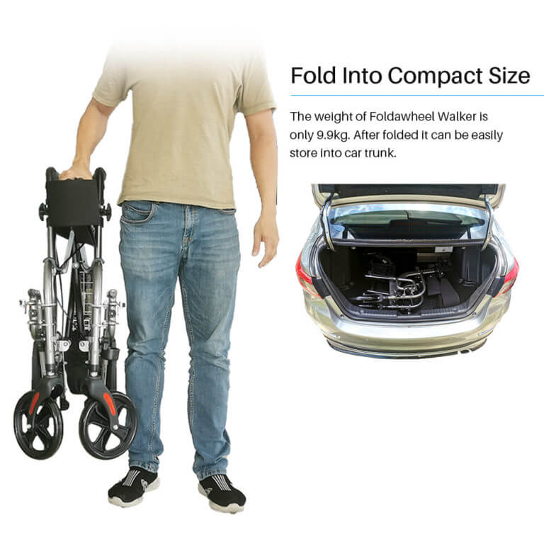 Foldawheel Walker - 2-in-one walking aid. Transport wheelchair + Rollator