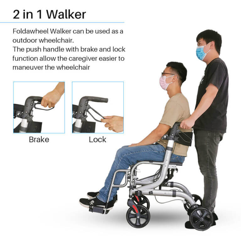 Foldawheel Walker - 2-in-one walking aid. Transport wheelchair + Rollator